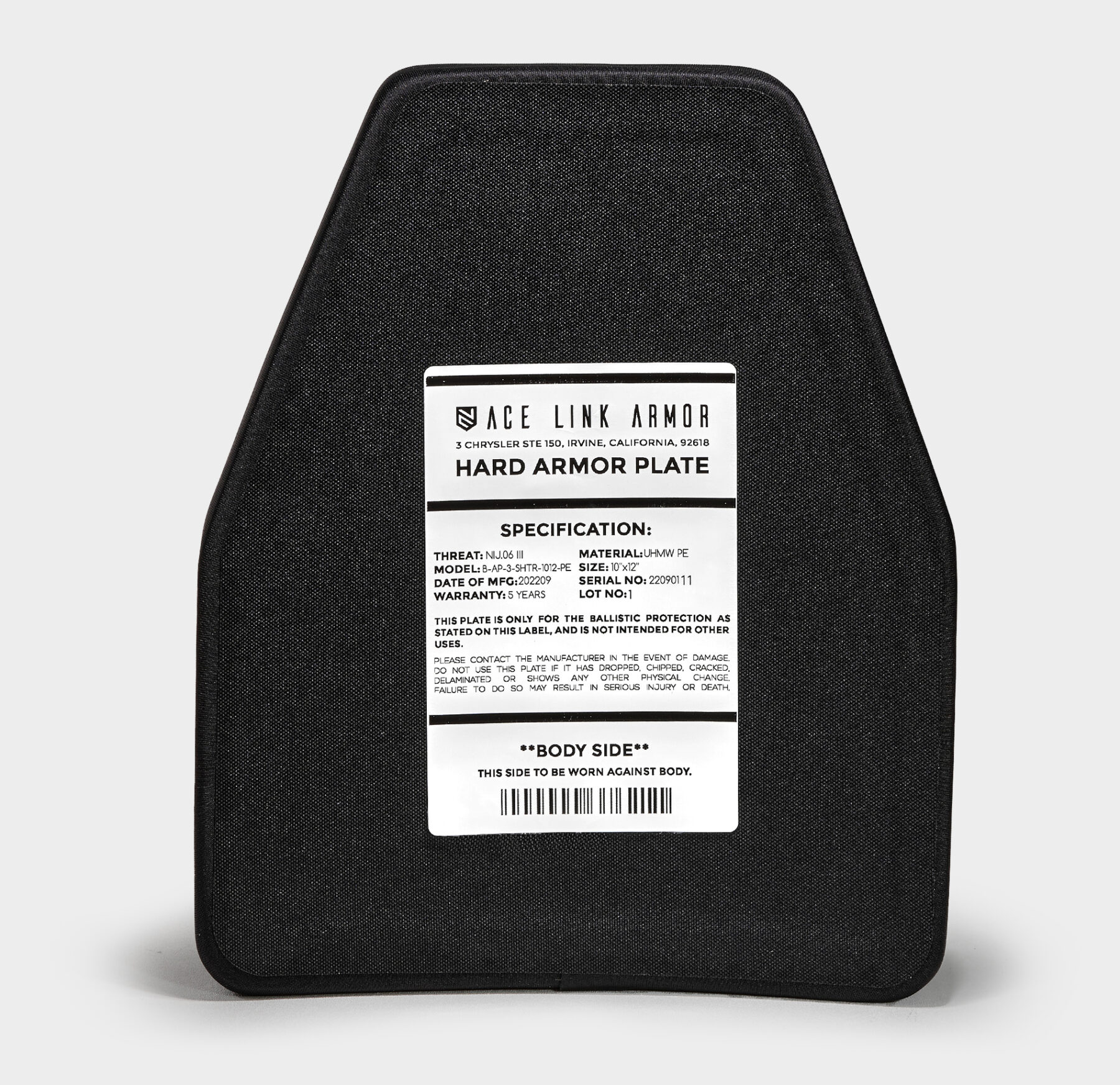 Level 3 Body Armor Swimmers Cut - Neutrally Buoyant Rifle Plate